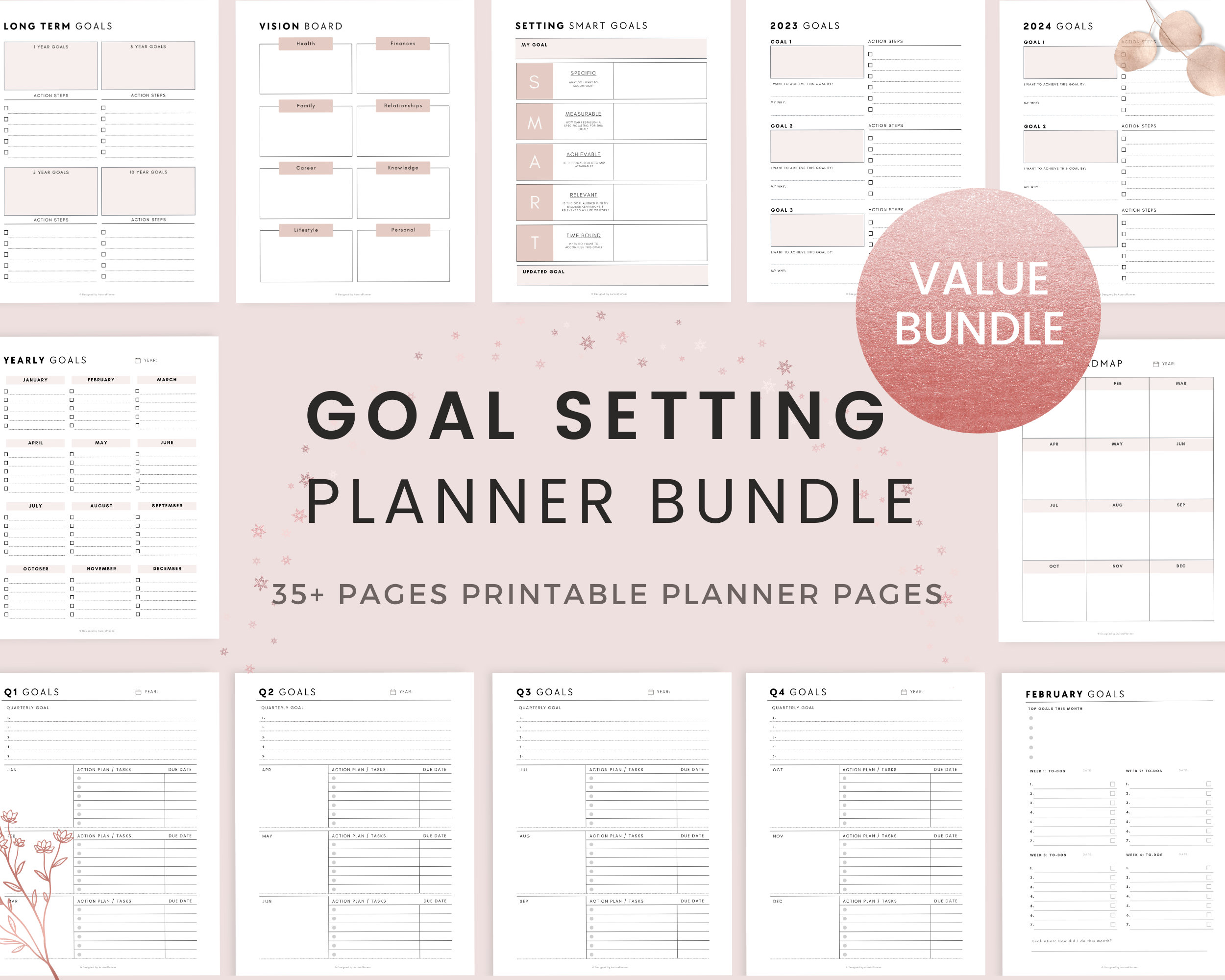 Goal Planner Bundle Printable, 2023 Goals Tracker, SMART Goal Setting ...