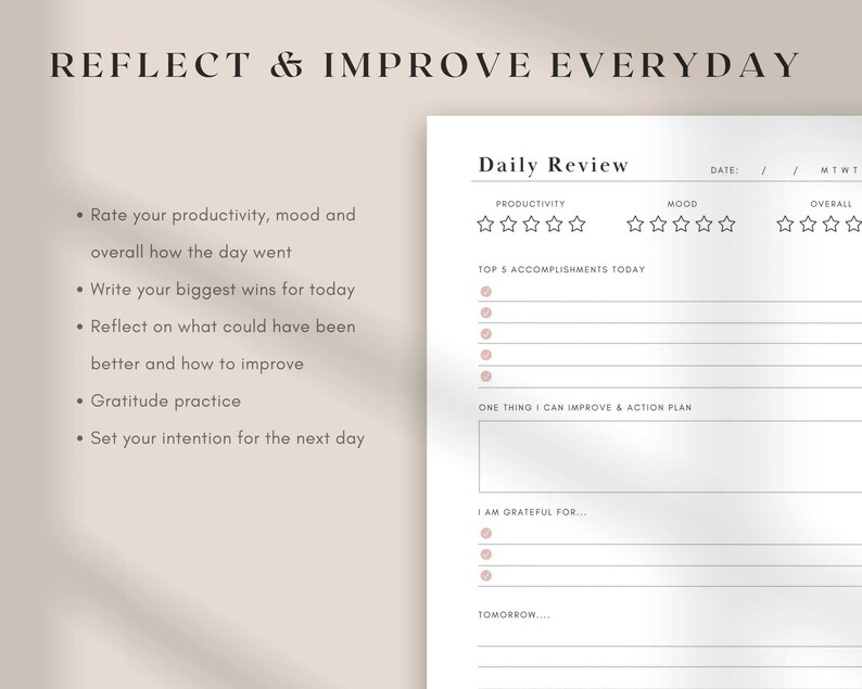 Digital Daily Review, Daily Reflection Journal, 5 Minute Bedtime ...