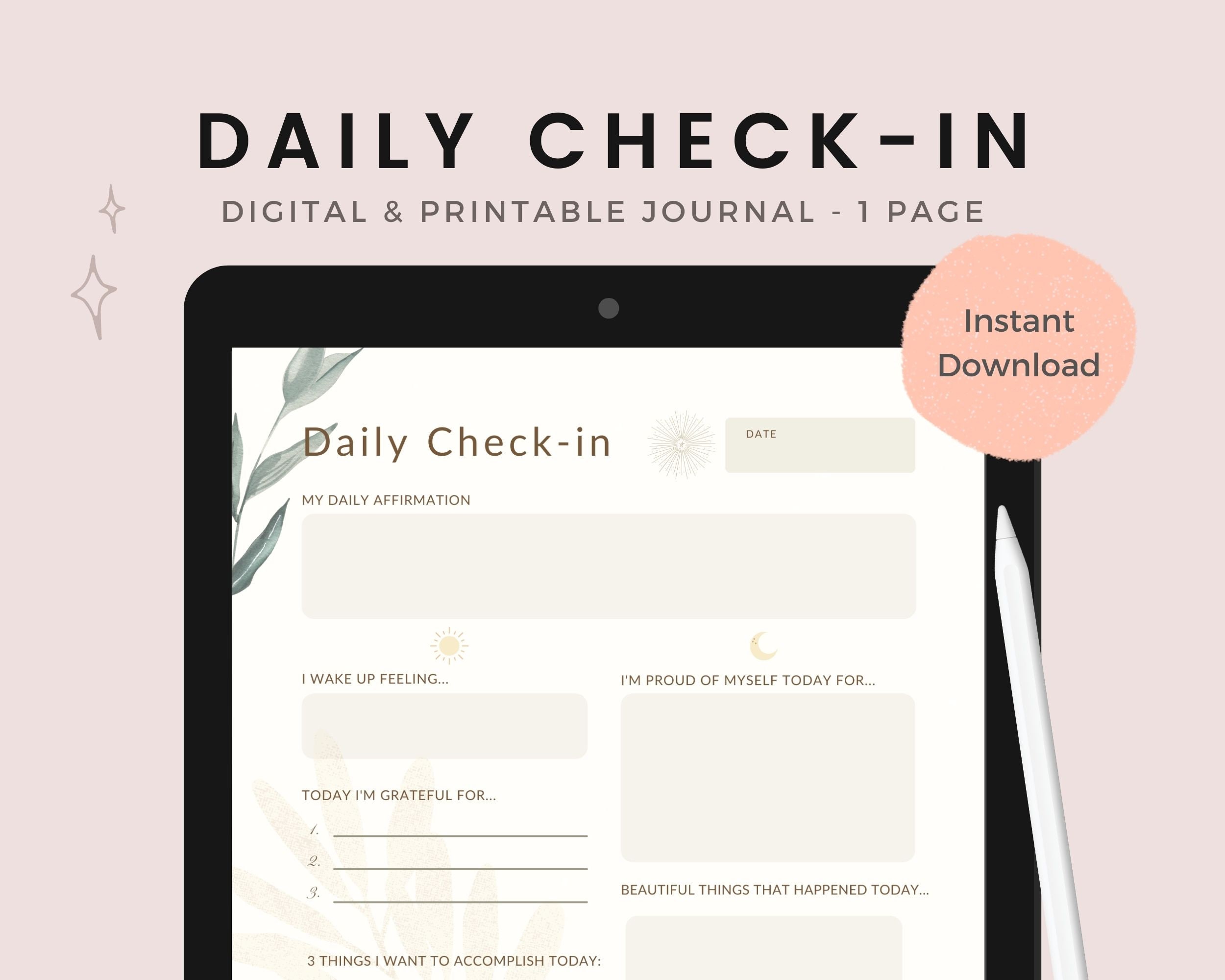Daily Check in Digital & Printable Journal Mindfulness Self - Etsy