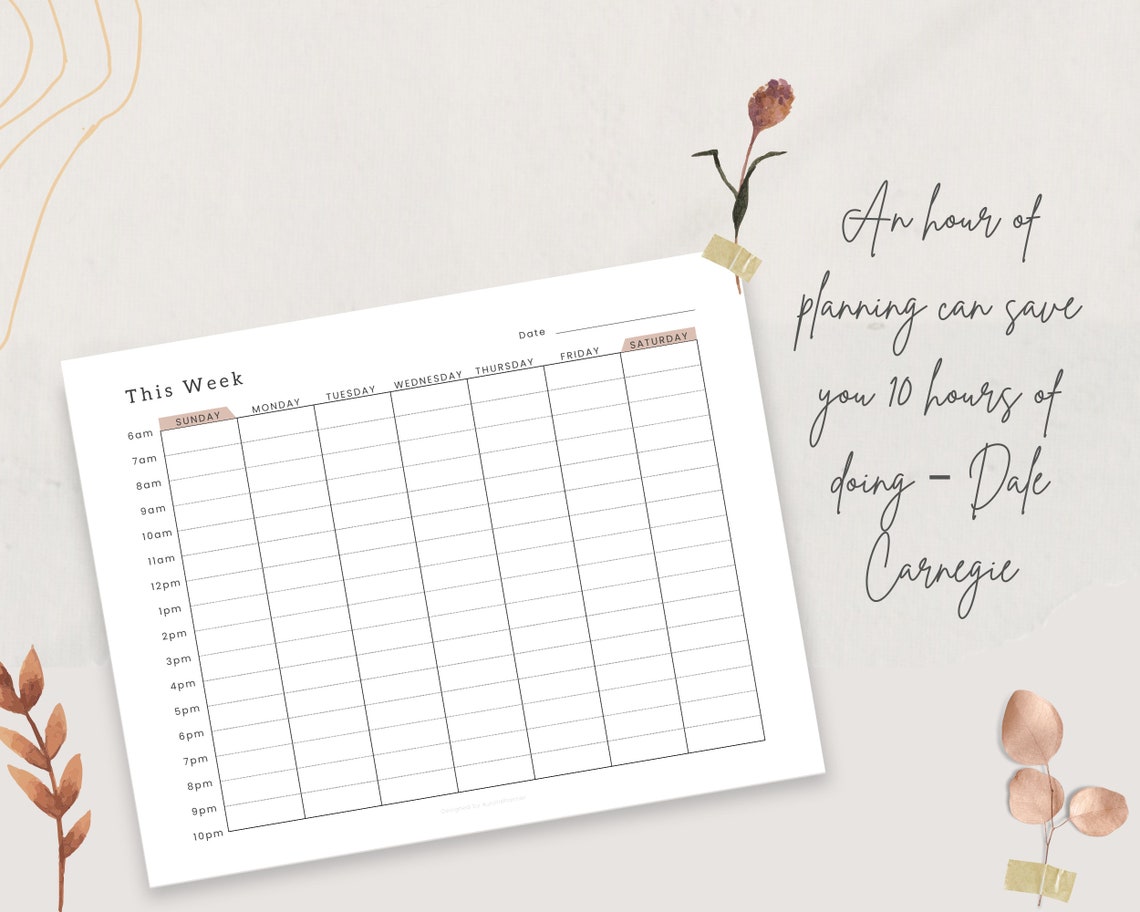 Hourly Weekly Planner Printable, Time Blocking, Time Blocking Digital ...
