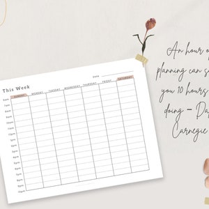 Hourly Weekly Planner Printable, Time Blocking, Time Blocking Digital ...