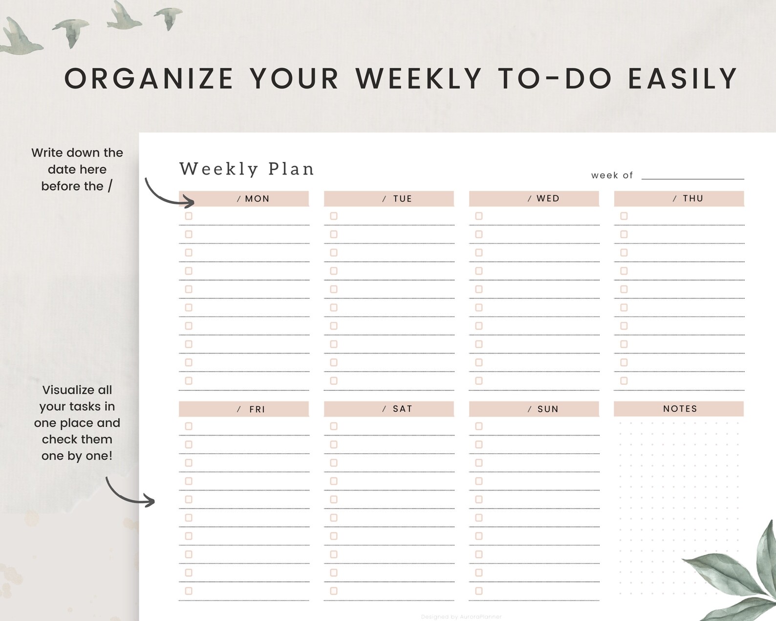 Weekly To-do List, Weekly Schedule, Weekly Checklist Planner, Weekly ...