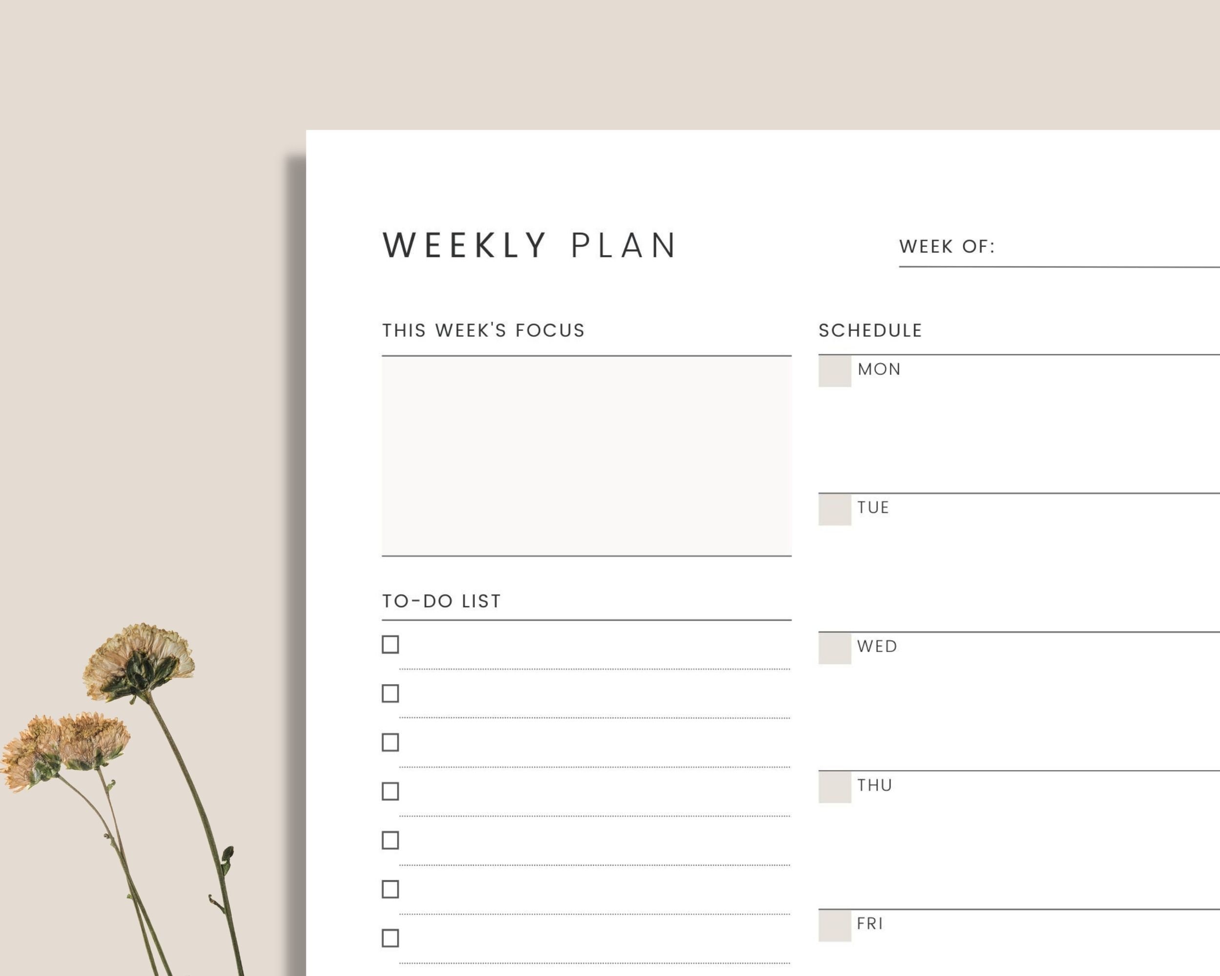 Weekly Planner Printable, to Do List, Minimal Weekly Schedule, Weekly ...