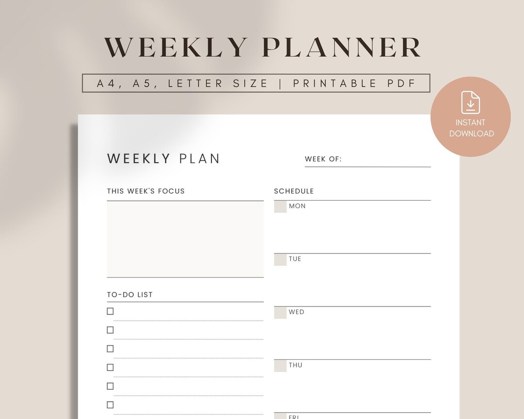 Weekly Planner Printable, to Do List, Minimal Weekly Schedule, Weekly ...