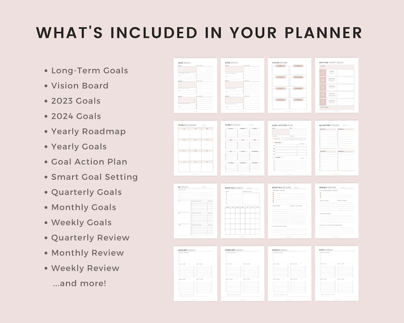 Goal Planner Bundle Printable, 2023 Goals Tracker, SMART Goal Setting ...