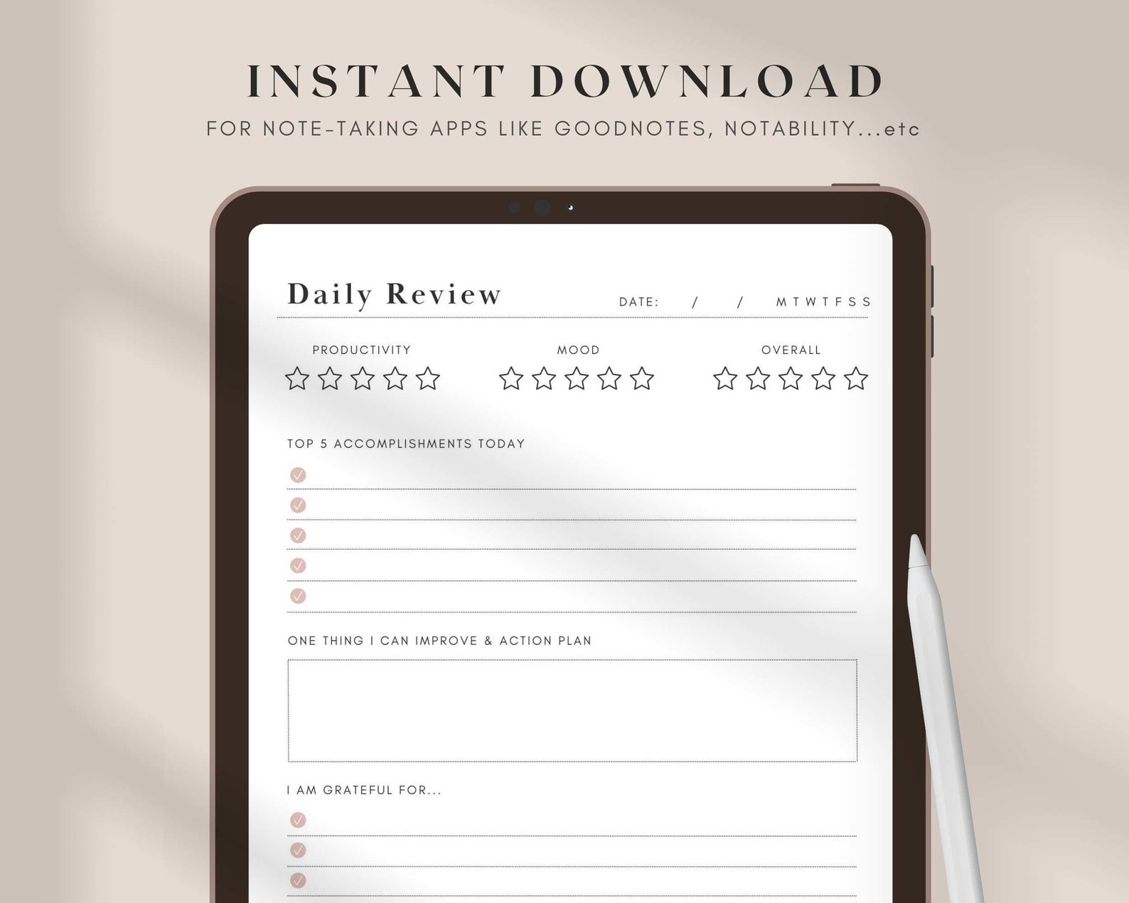 Digital Daily Review, Daily Reflection Journal, 5 Minute Bedtime ...