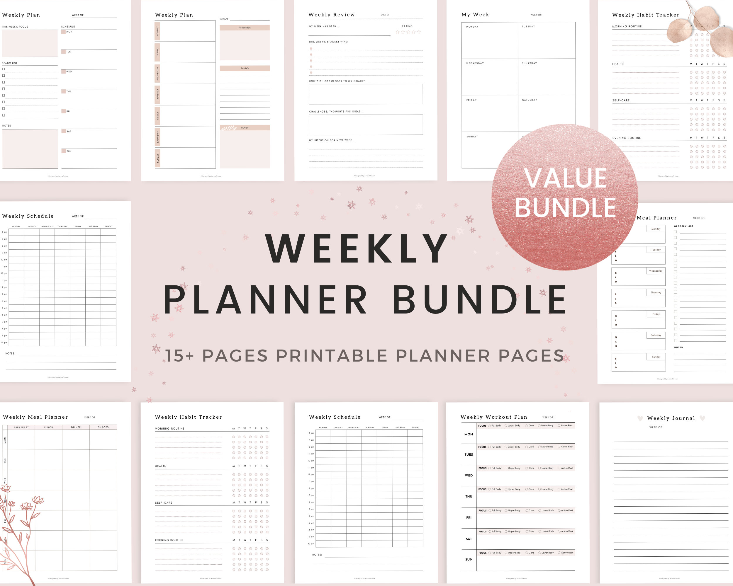 Weekly Planner Bundle Printable, Time Blocking Weekly Planner, Weekly ...