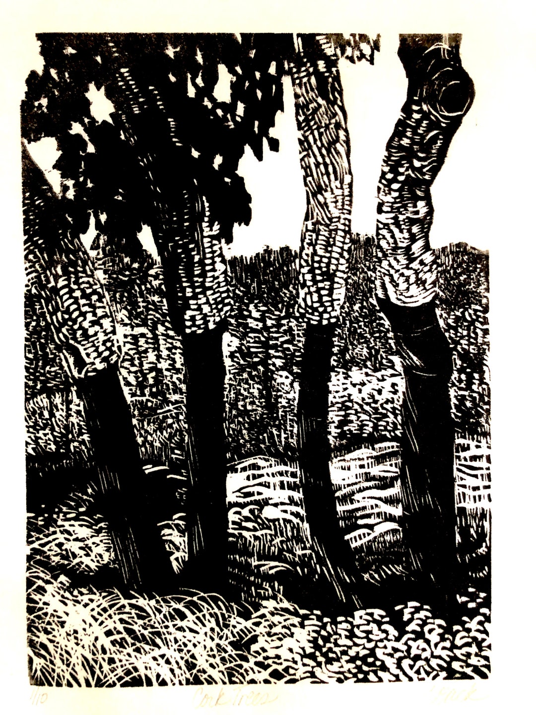 Cork Trees Relief Print - Etsy