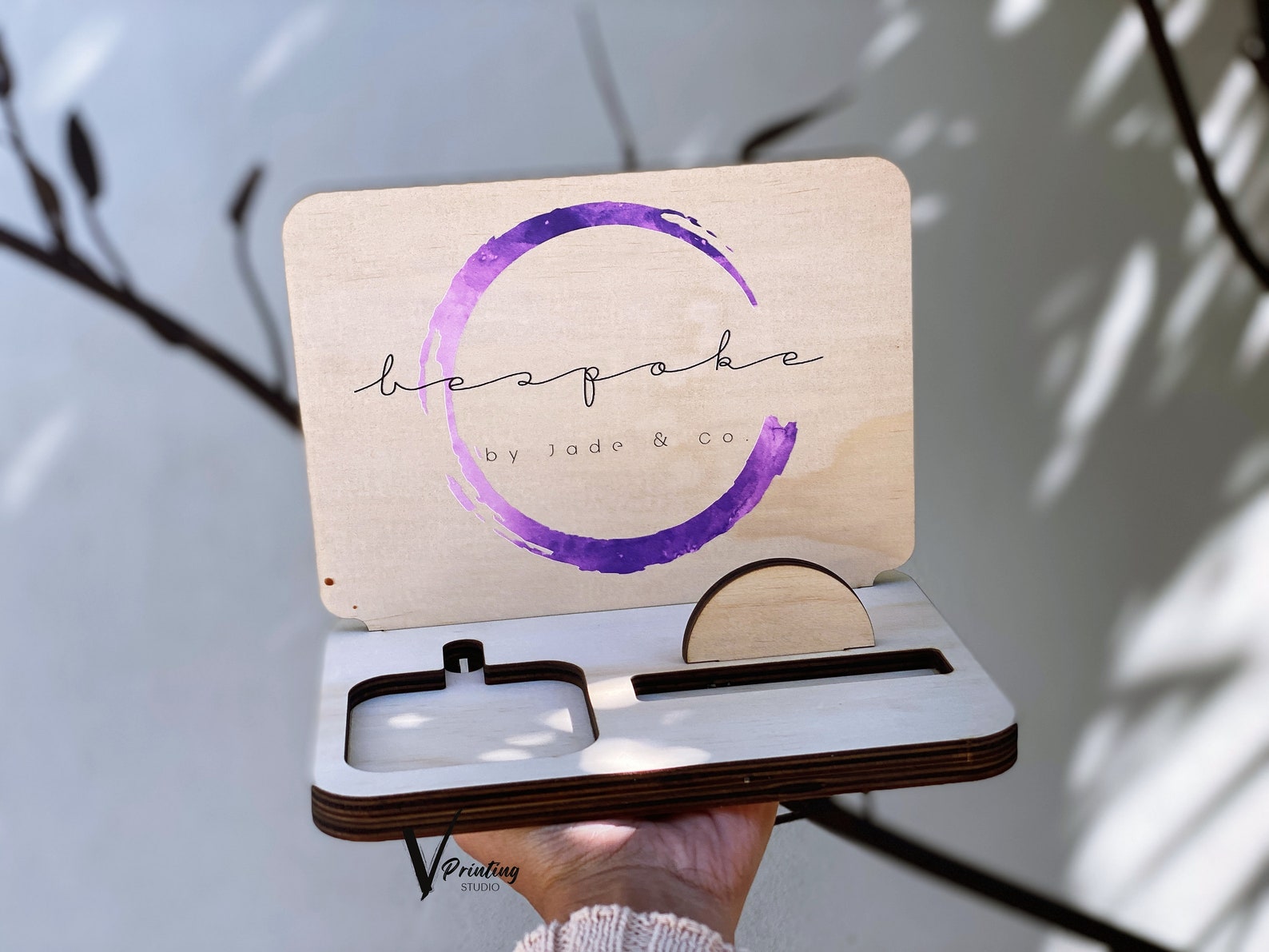 Custom Wooden Square Reader Dock: Business Card Holder Payment Station ...