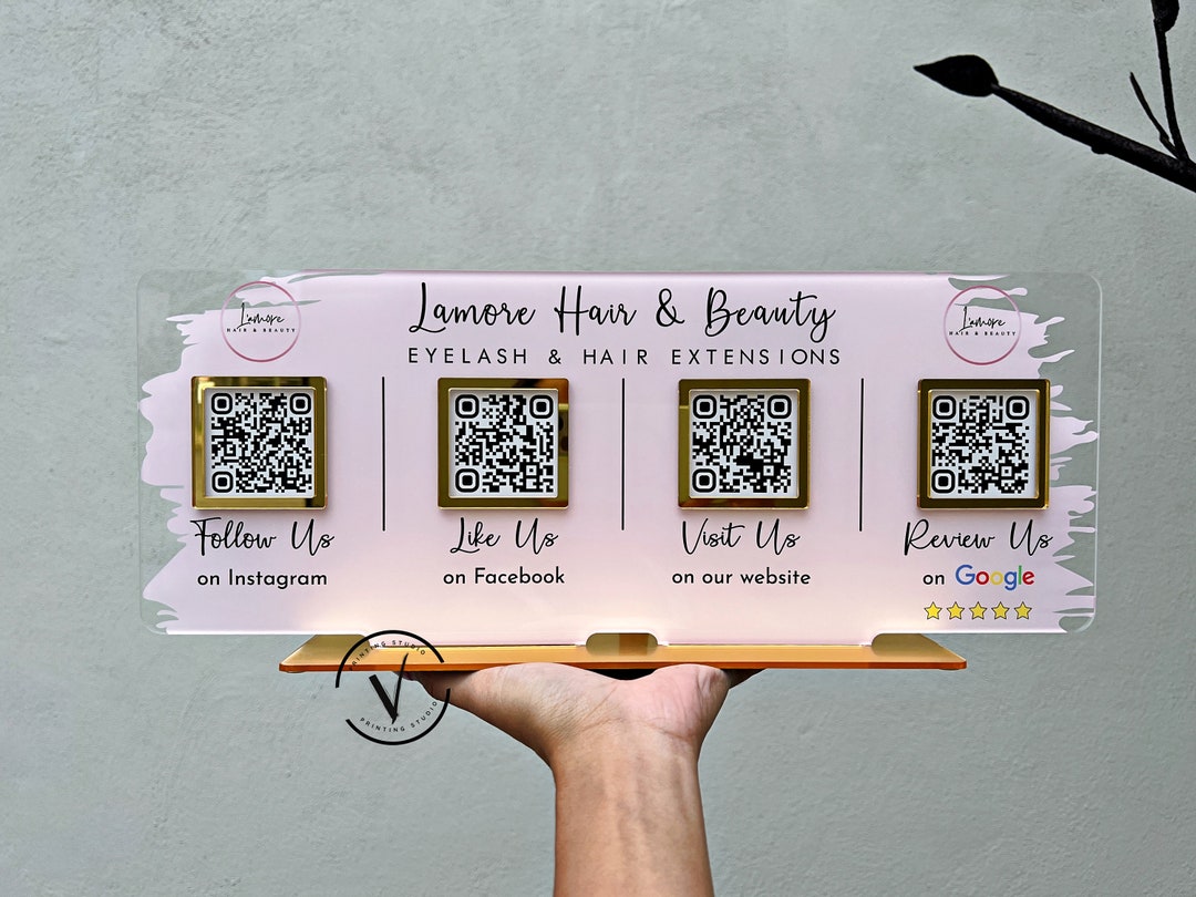 Custom Acrylic QR Code Business Sign: Salon, Social Media, Payment - Etsy