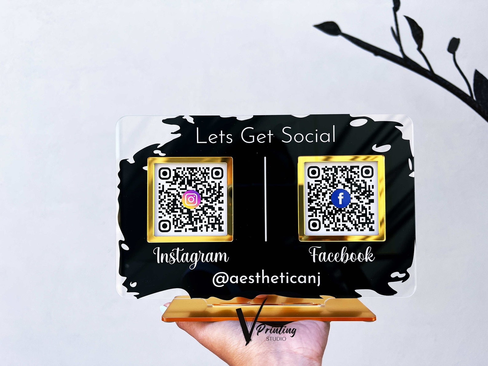 Double QR Codes Social Media Sign Instagram Facebook Acrylic - Etsy