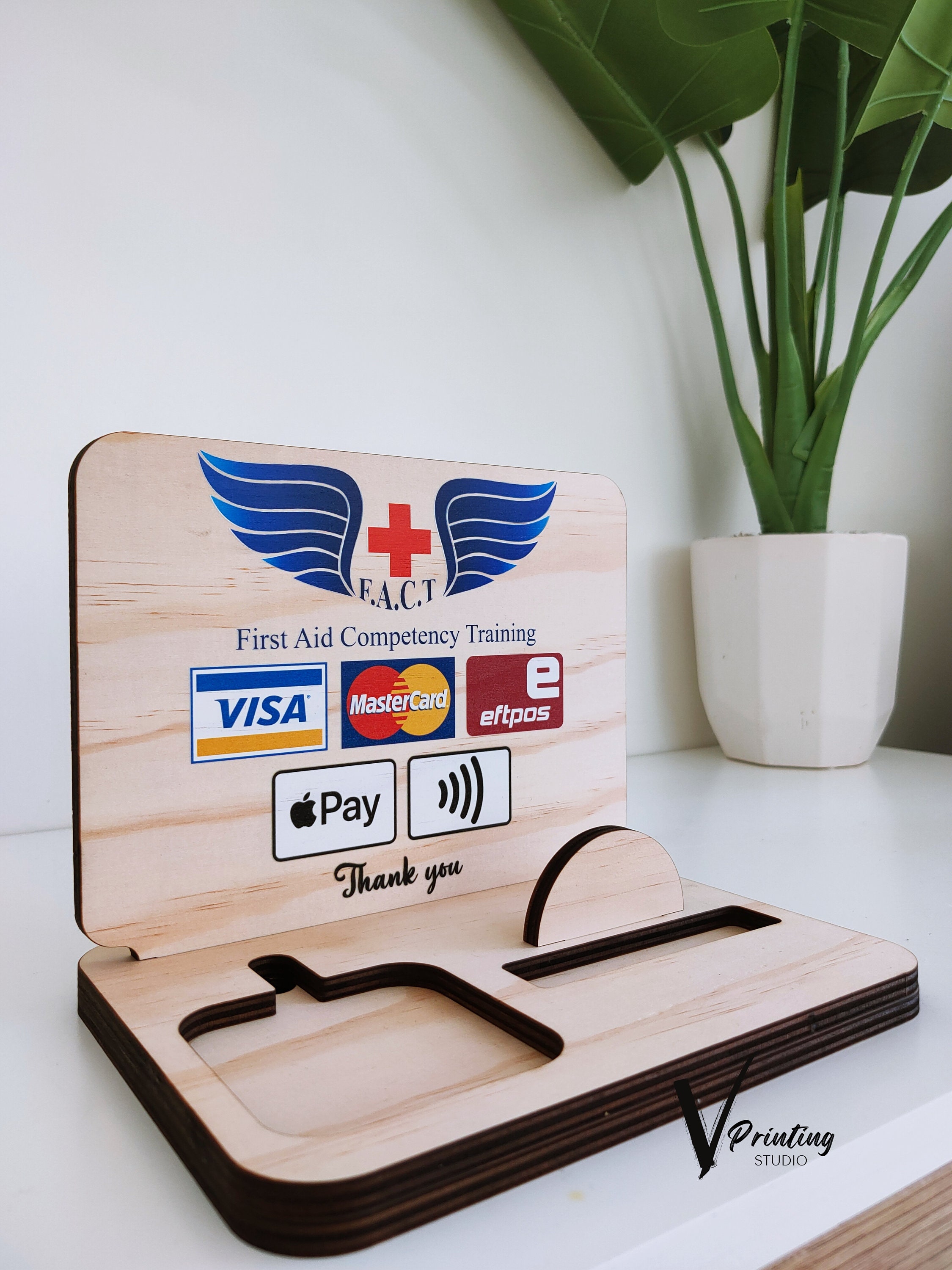 Custom Wooden Square Reader Dock: Business Card Holder Payment Station ...