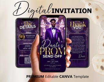 Prom Send off Digital Invitation, Blue Gold Boys Editable Flyer ...