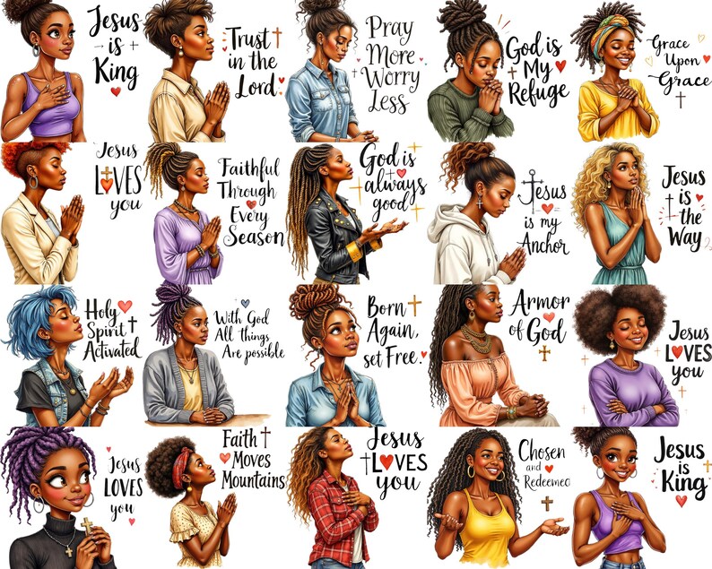 40 Black Girl Praying Clipart Bundle, Black Women Png, Afro Girl ...