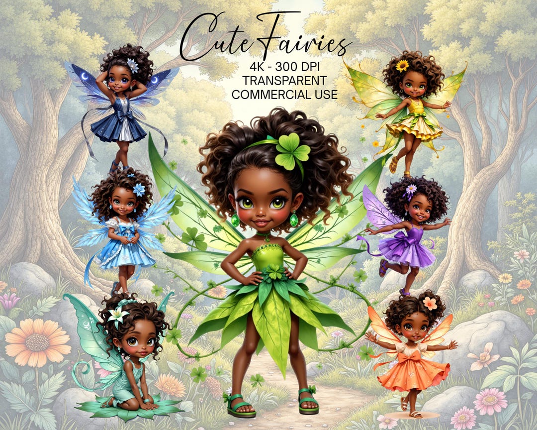 Black Girl Fairy Clipart, Watercolor Black Fairy Girl PNG, Melanin ...