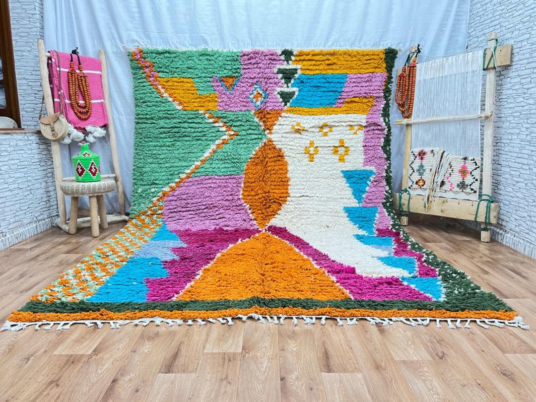 Custom Boujad Rug: Handmade Moroccan Wool Rug, Abstract Multicolored ...