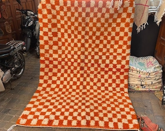 Wool Checkered Moroccan Orange Area Rug! - Etsy