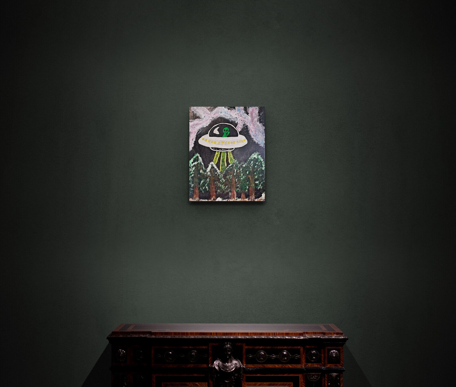 Night Sky Space Alien, Original 16x20 Canvas Painting, Home and Game ...