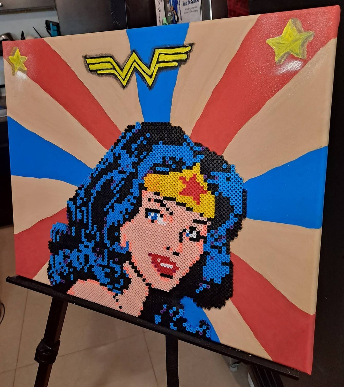 Wonder Woman, Comic Hero, Perler Bead Art, Superhero, Dc Comics, 16x20 ...