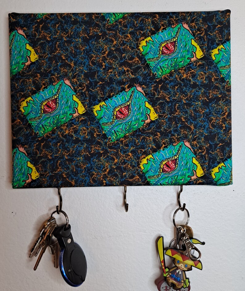 Handmade 8x10 Canvas Key Chain and Pet Collar Rack With Dragon ...