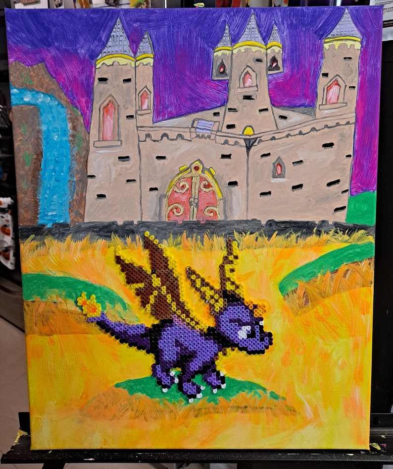 3d, Spyro the Dragon, Fanart 16x20 Acrylic Perler Bead Painting, Gamer ...