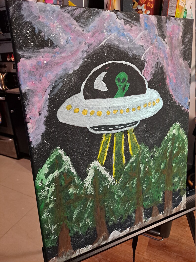 Night Sky Space Alien, Original 16x20 Canvas Painting, Home and Game ...