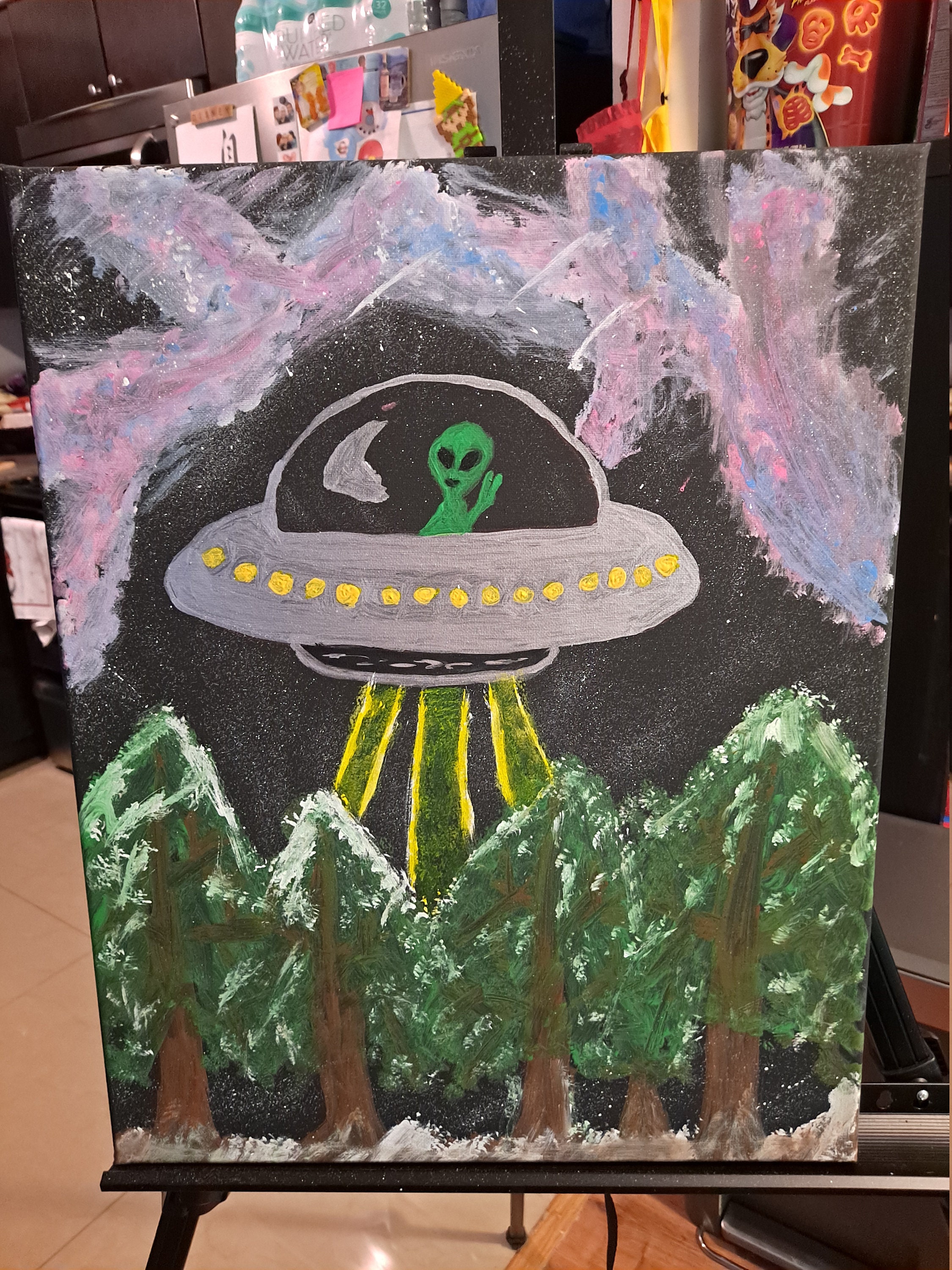 Night Sky Space Alien, Original 16x20 Canvas Painting, Home and Game ...