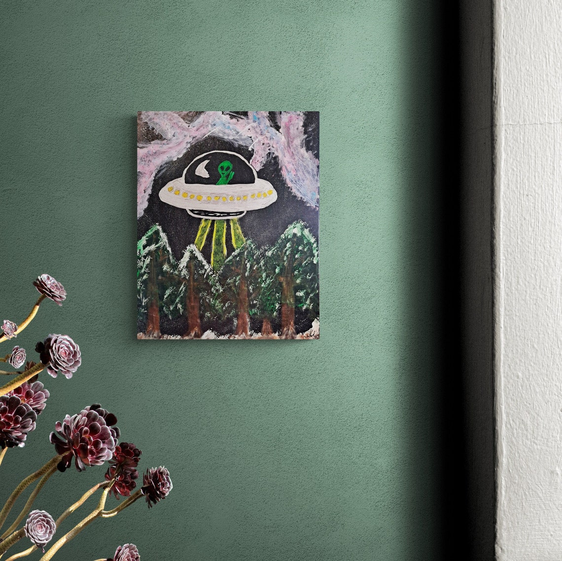Night Sky Space Alien, Original 16x20 Canvas Painting, Home and Game ...