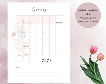 2022 Printable Floral Calendar Landscape | Etsy