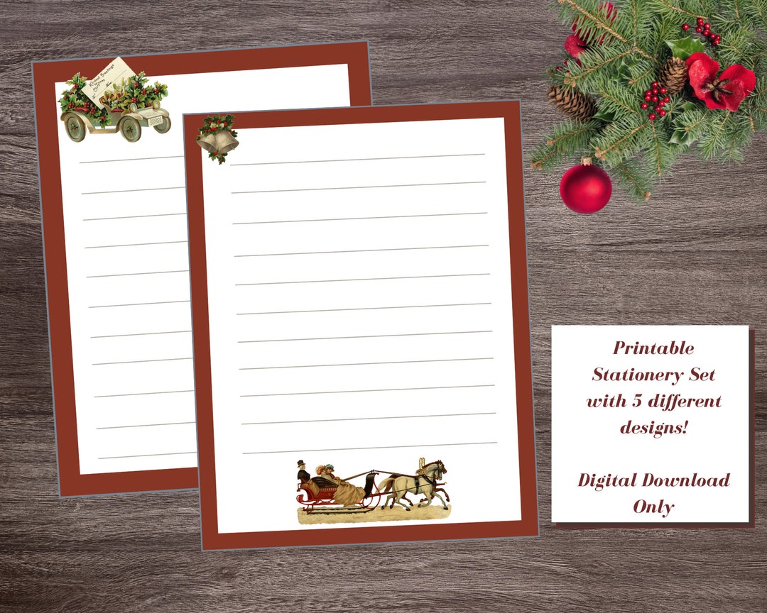 Printable Christmas Stationery Set - Five Designs - Lined Paper - US ...
