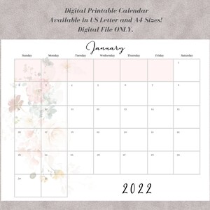 2022 Printable Floral Calendar - Landscape - Etsy