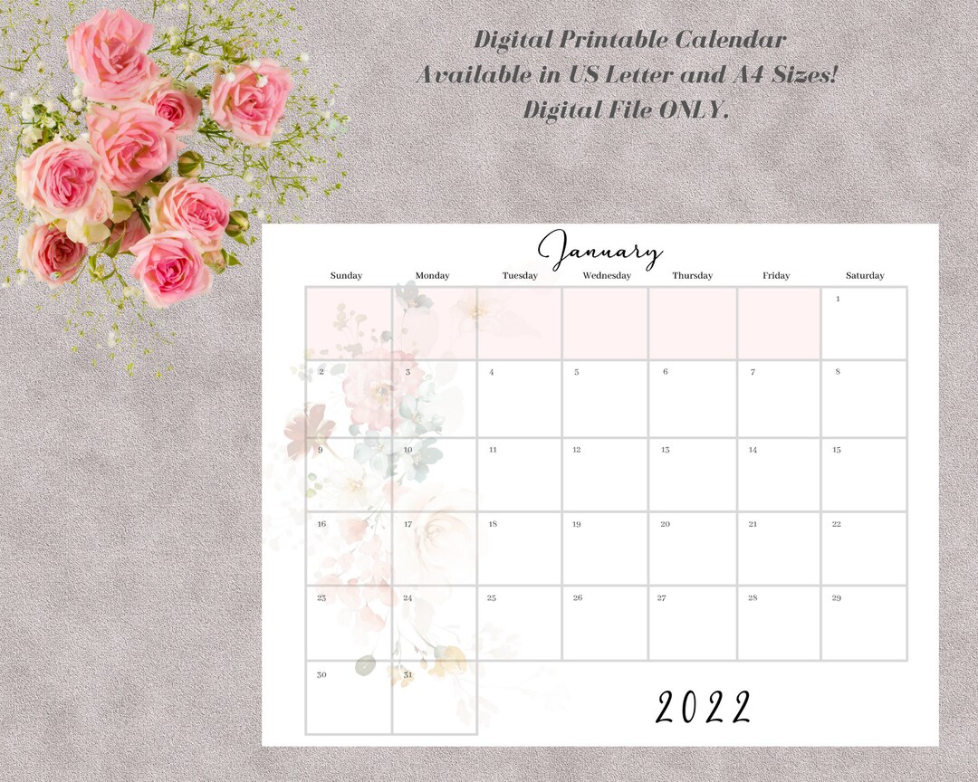 2022 Printable Floral Calendar - Landscape - Etsy