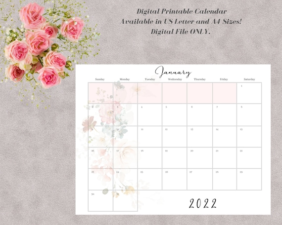 2022 Printable Floral Calendar Landscape | Etsy