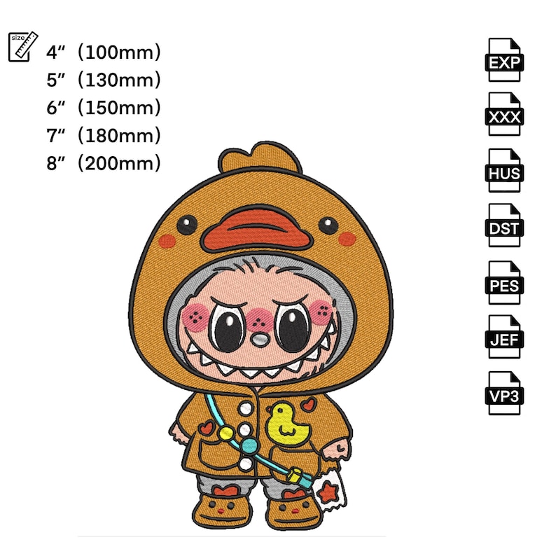 Costume Yellow Duck Labubu Embroidery File - Etsy
