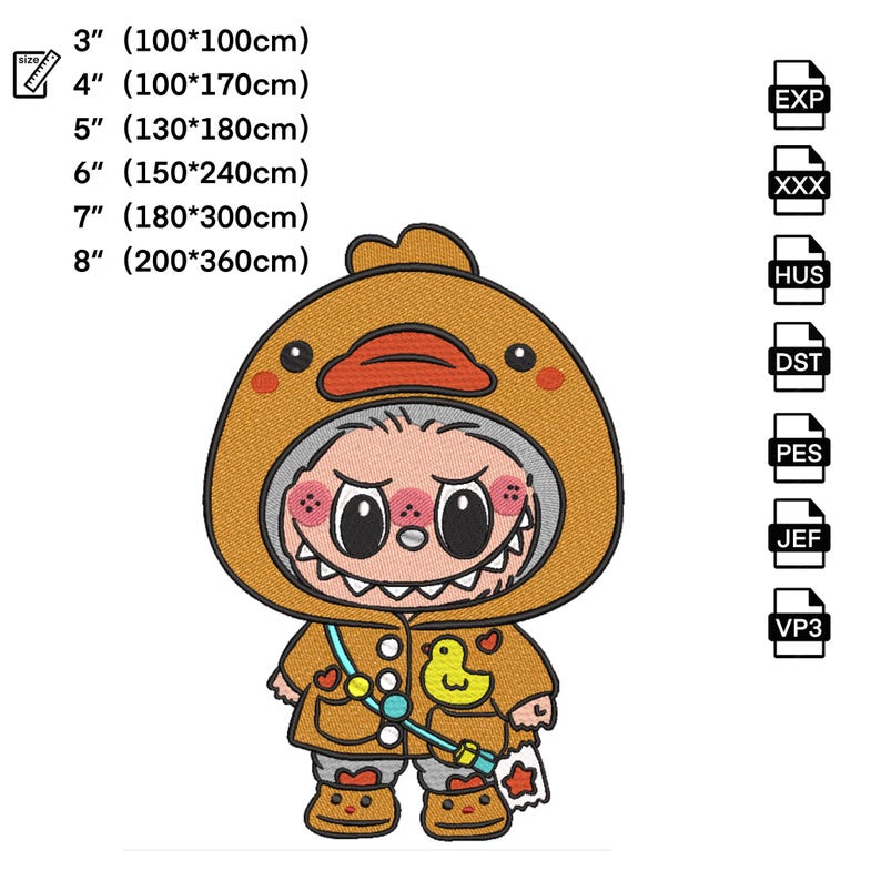Costume Yellow Duck Labubu Embroidery File - Etsy