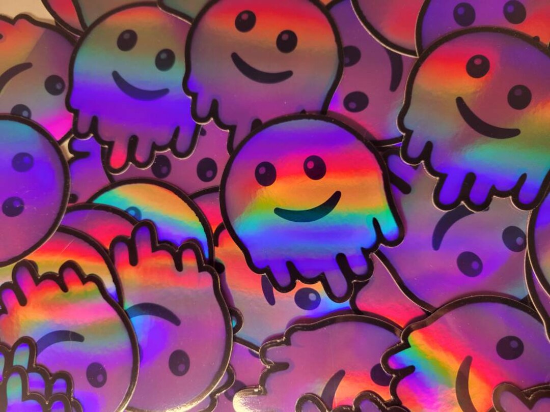 Drip Droop Smiley Face Purple Holographic Sticker - Etsy