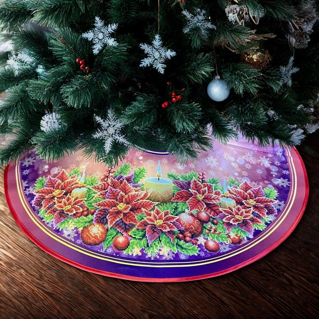 Christmas Candle Beaded Tree Skirt Kit, Gabardine Embroidery, VIRENA ...