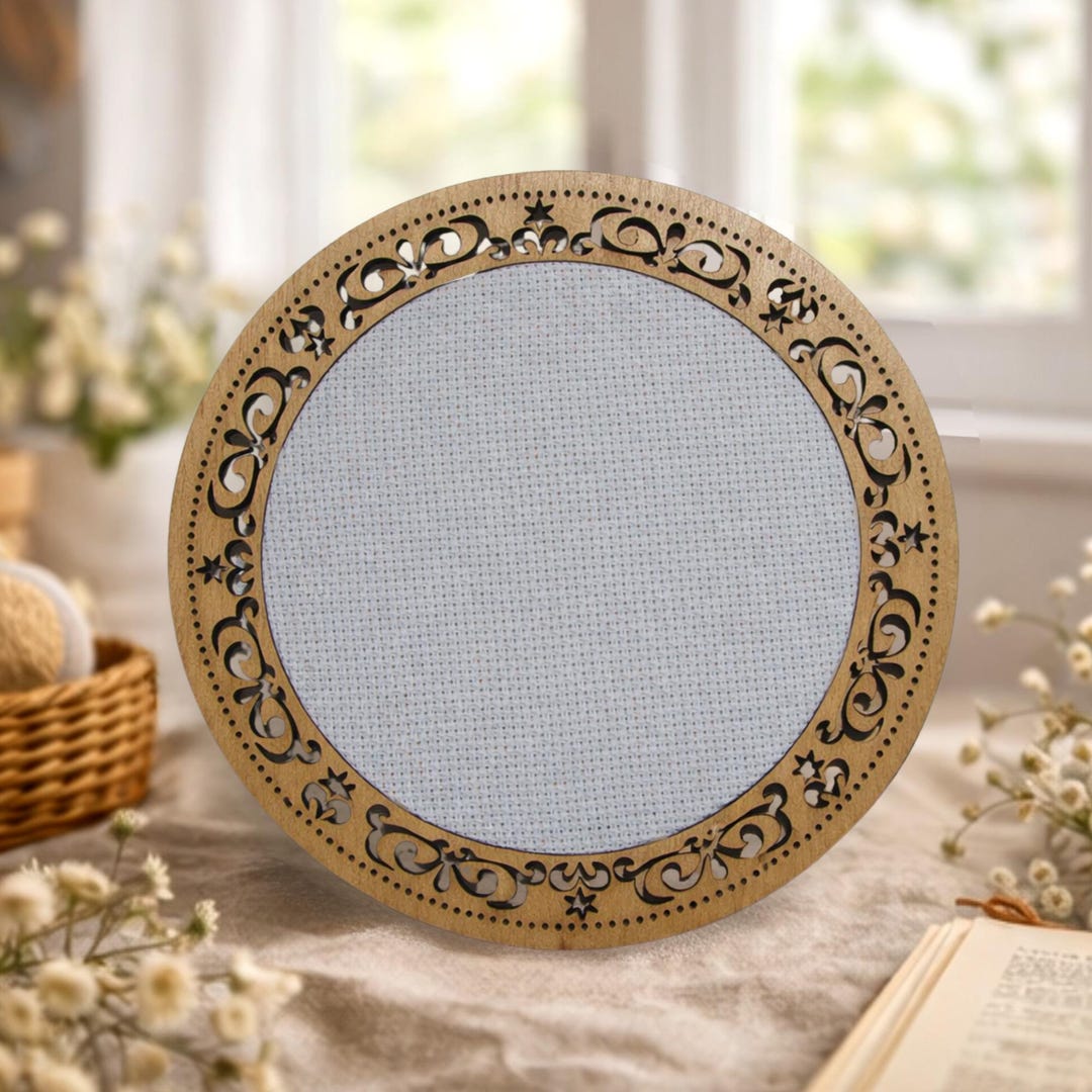 Round Cross Stitch Frame With Fabric, Wooden Display Hoop Embroidery ...