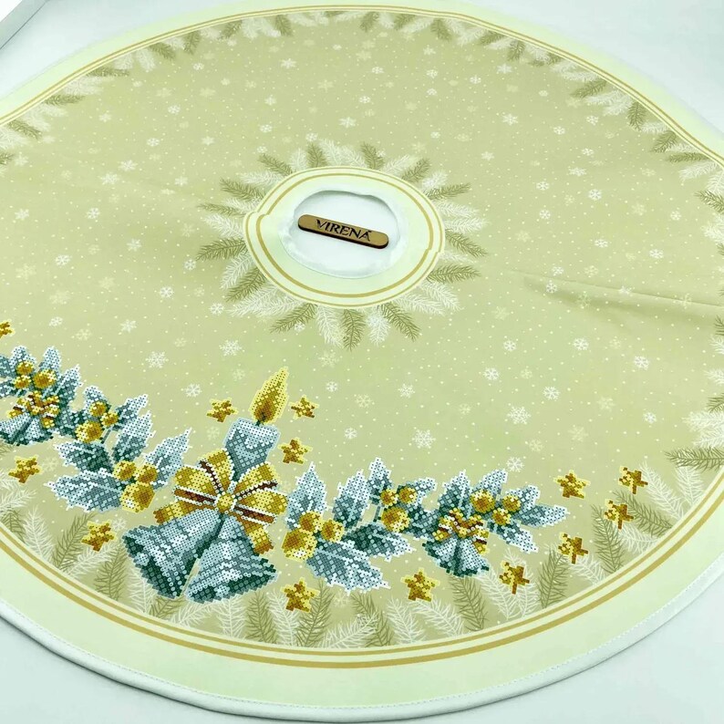 Silver Christmas Bells Beaded Tree Skirt Kit, Gabardine Embroidery ...