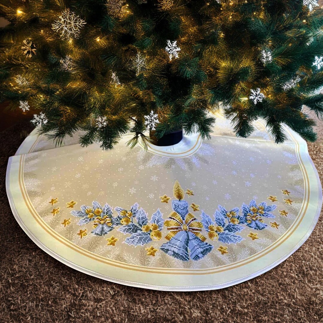 Silver Christmas Bells Beaded Tree Skirt Kit, Gabardine Embroidery ...