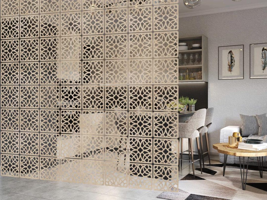 Modern Room Divider, Hanging Privacy Screen in Lignt Wood Color ...