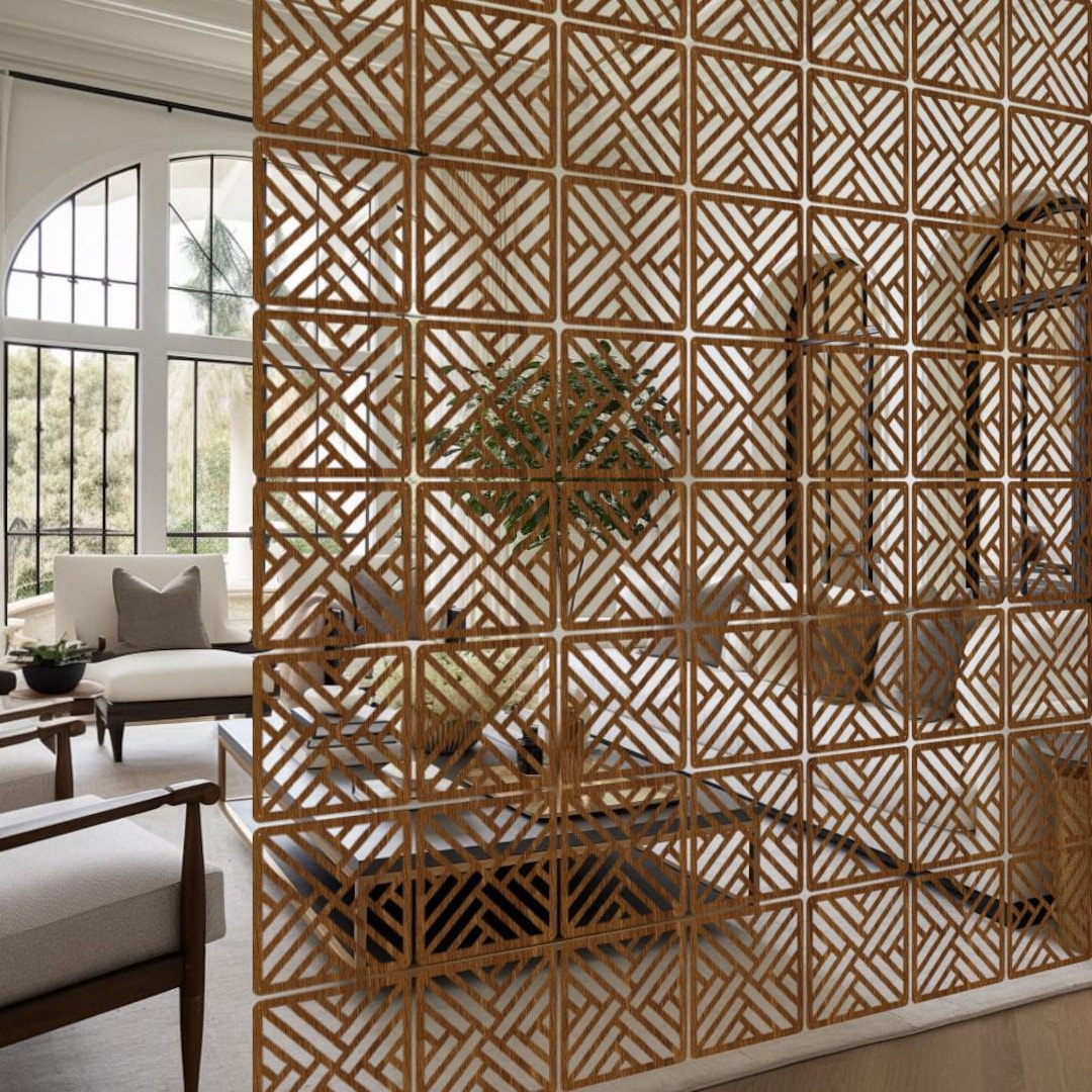 Wooden Room Divider, Living Room Screen, Suspended Wood Panel Dividers ...