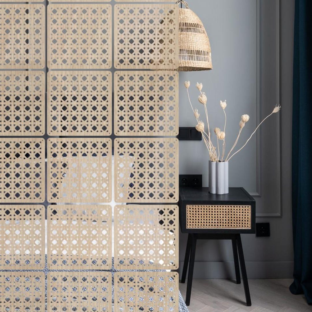 Rattan Room Divider, Hanging Wooden Panels, Privacy Screen Indoor ...