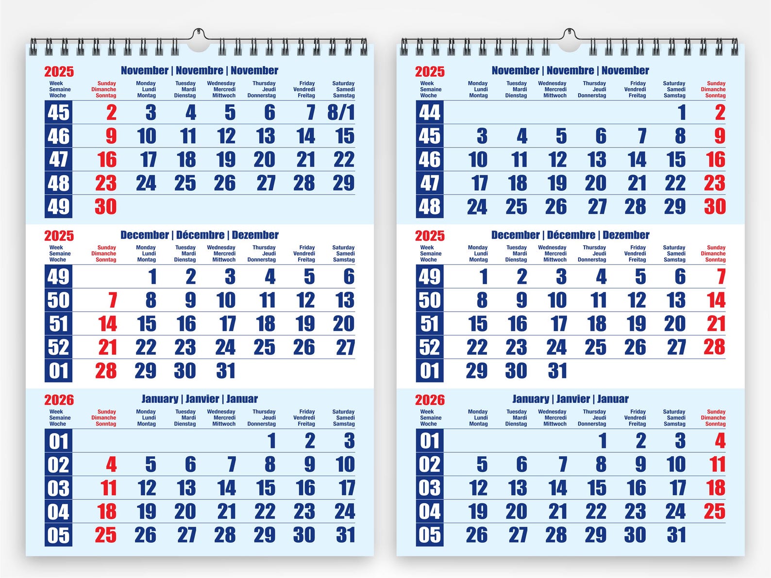 2025 Printable Wall Calendar for Spiral Bound With 3 Months per Page ...
