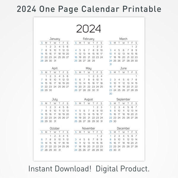 Yearly 2024 Planner One Page - Etsy UK