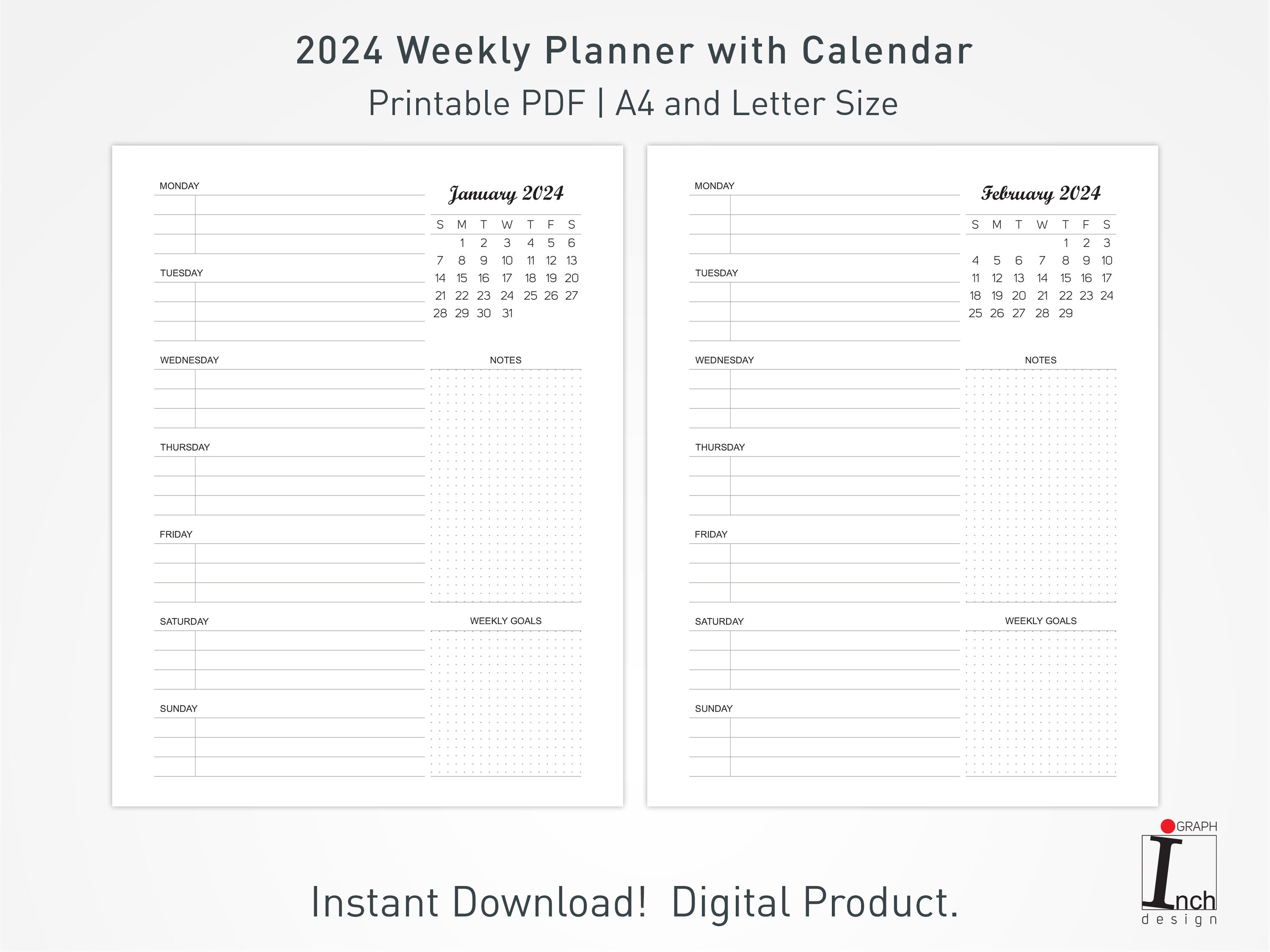 2024 Weekly Planner With Calendar Printable Planner and - Etsy