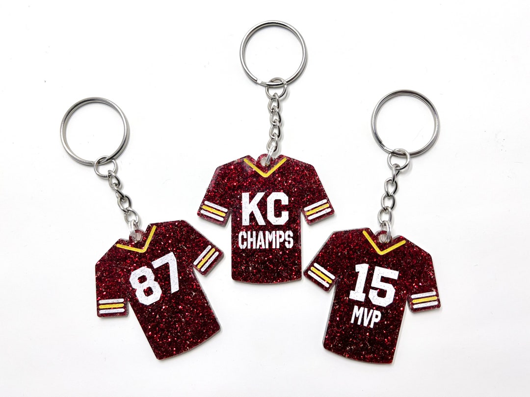 Red Glitter - Kansas City Chiefs Jersey Laser Cut Painted Keychain | KC ...