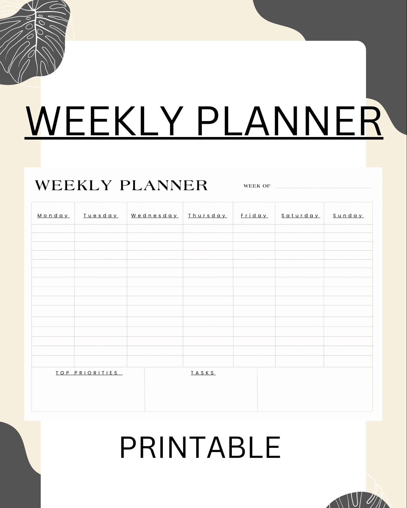 Weekly Planner Printable Digital Pdf File - Etsy