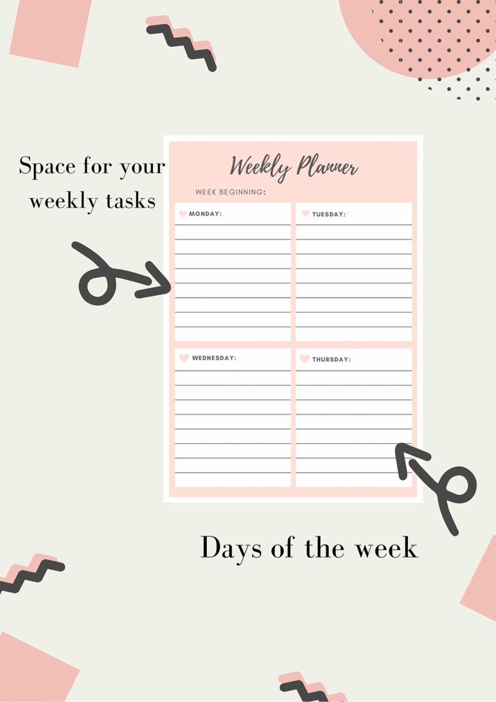 Weekly Planner Printable Digital Pdf File - Etsy