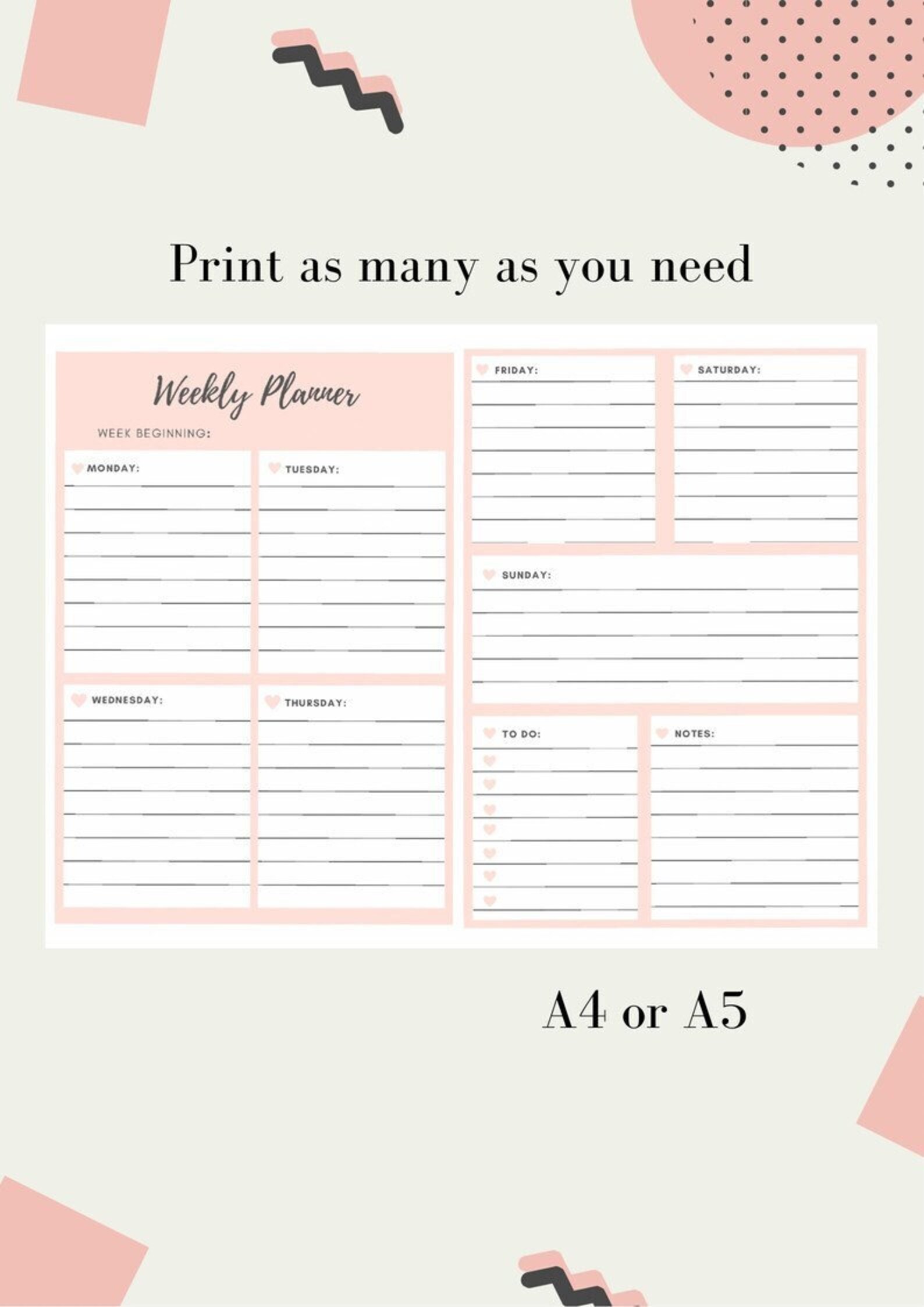 Weekly Planner Printable Digital Pdf File - Etsy